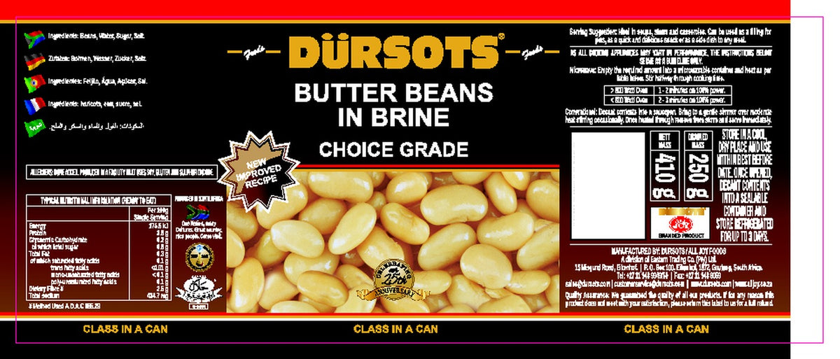 Dürsots Butter Beans In Brine - 12 x 410g – Umlozi International